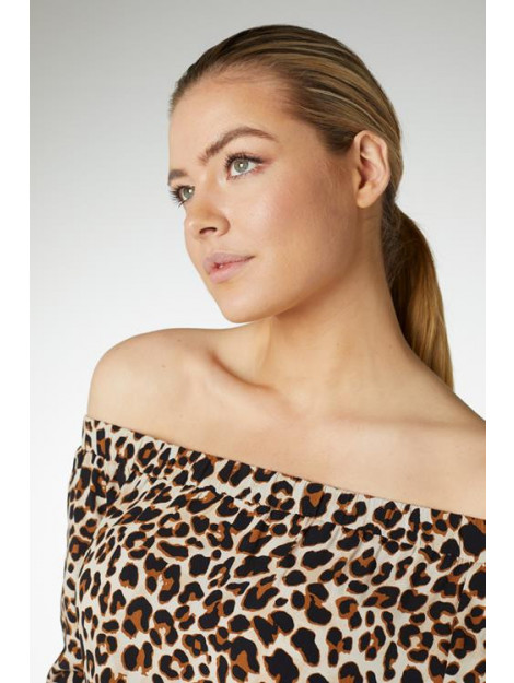 Juffrouw Jansen Pippa off-shouldertop met panterdessin tabacco