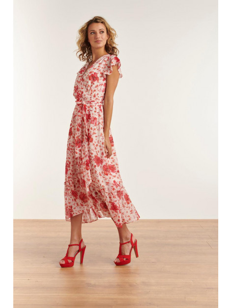 Smashed Lemon Maxi zomer jurk met rode en witte bloemenprint 23304