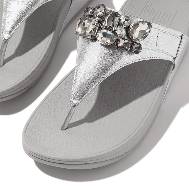 FitFlop Lulu jewel-deluxe metallic-leather toe-thongs
